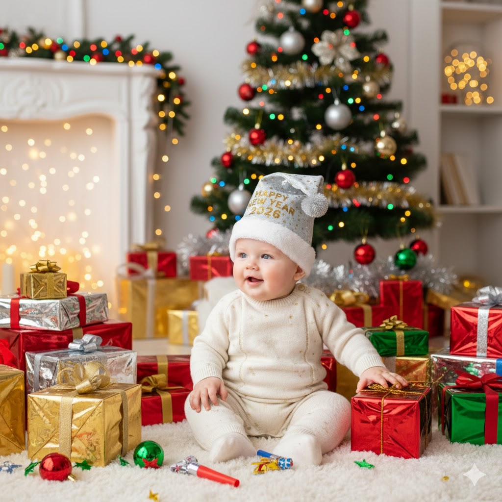Luxury New Year 2026 Visual Prompts for Baby Boys & Girls